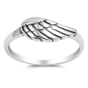 angel wing polished ring new .925 sterling silver biker band size 4