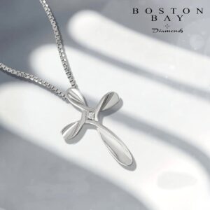 Boston Bay Diamonds Diamond Cross Pendant in .925 Sterling Silver with 18" Chain - Choice of Color