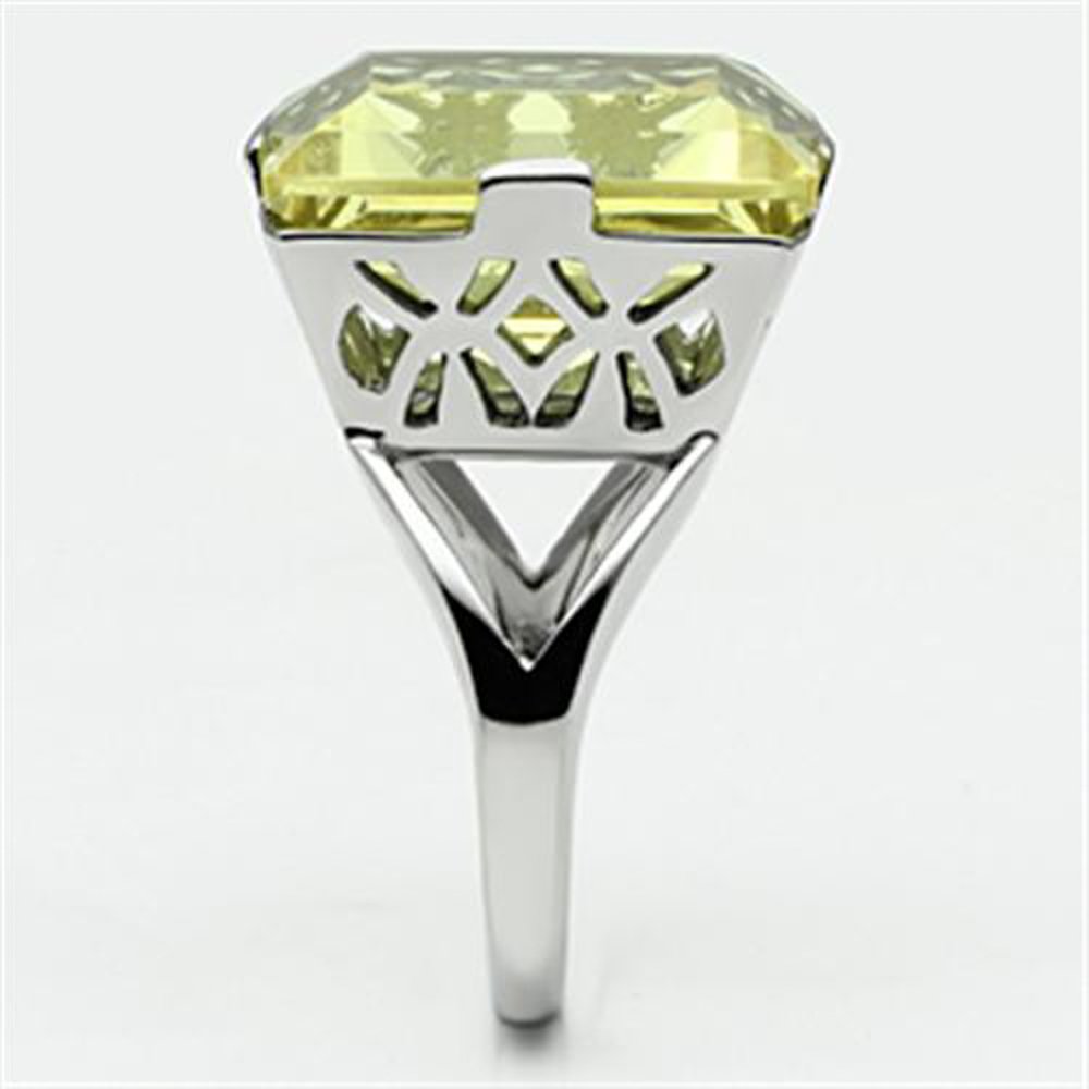 Marimor Jewelry 32.44 Carat Princess Cut Citrine Yellow Cubic Zirconia Stainless Steel Cocktail Ring Size 5