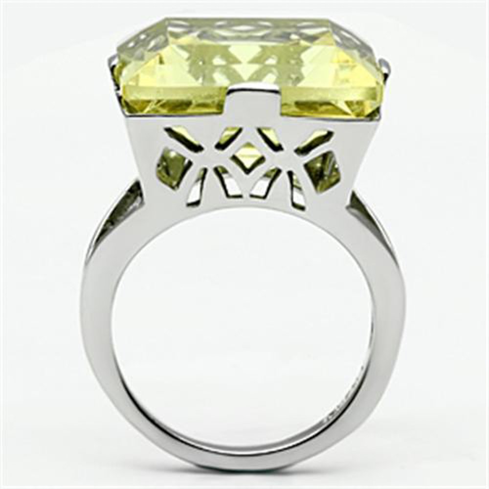 Marimor Jewelry 32.44 Carat Princess Cut Citrine Yellow Cubic Zirconia Stainless Steel Cocktail Ring Size 5