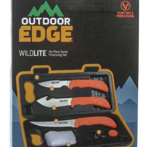 Outdoor Edge WildLite - 6-Piece Field to Freezer Hunting & Game Processing Knife Set with Gut Hook Skinning Knife, Caping Knife - Hard-Side Case