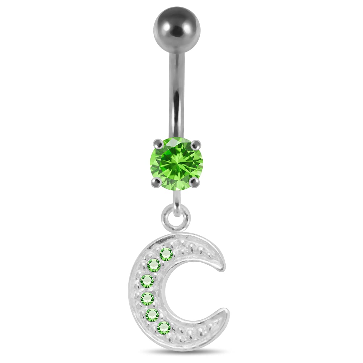 Light Green Gemstone Fancy C Alphabet Dangling 925 Sterling Silver with Stainless Steel Belly Button Navel Rings