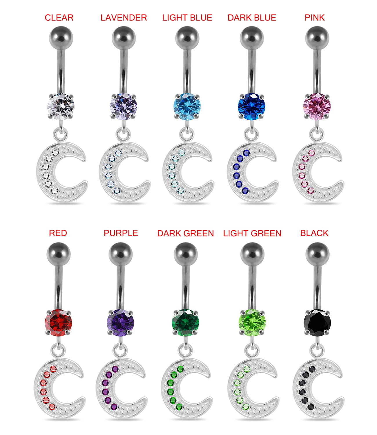 Light Green Gemstone Fancy C Alphabet Dangling 925 Sterling Silver with Stainless Steel Belly Button Navel Rings