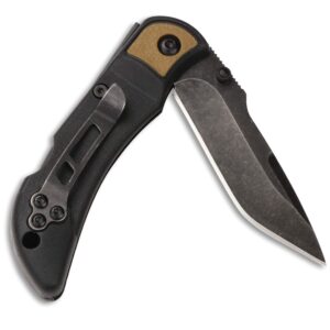 OUTDOOR EDGE 2.5" Coyote-Brown Chasm - EDC Lockback Folding Pocket Knife with Non-Reflective Blackstone Coated Stainless Steel Blade and Pocket Clip