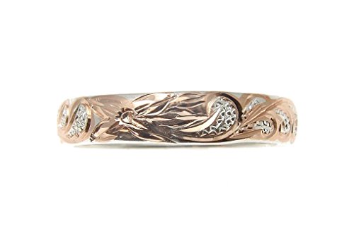 Arthur's Jewelry Pink rose gold plated sterling silver 925 Hawaiian plumeria scroll 4mm band ring size 3.5