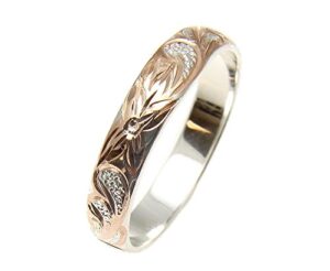 arthur's jewelry pink rose gold plated sterling silver 925 hawaiian plumeria scroll 4mm band ring size 3.5