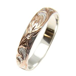 Arthur's Jewelry Pink rose gold plated sterling silver 925 Hawaiian plumeria scroll 4mm band ring size 3.5