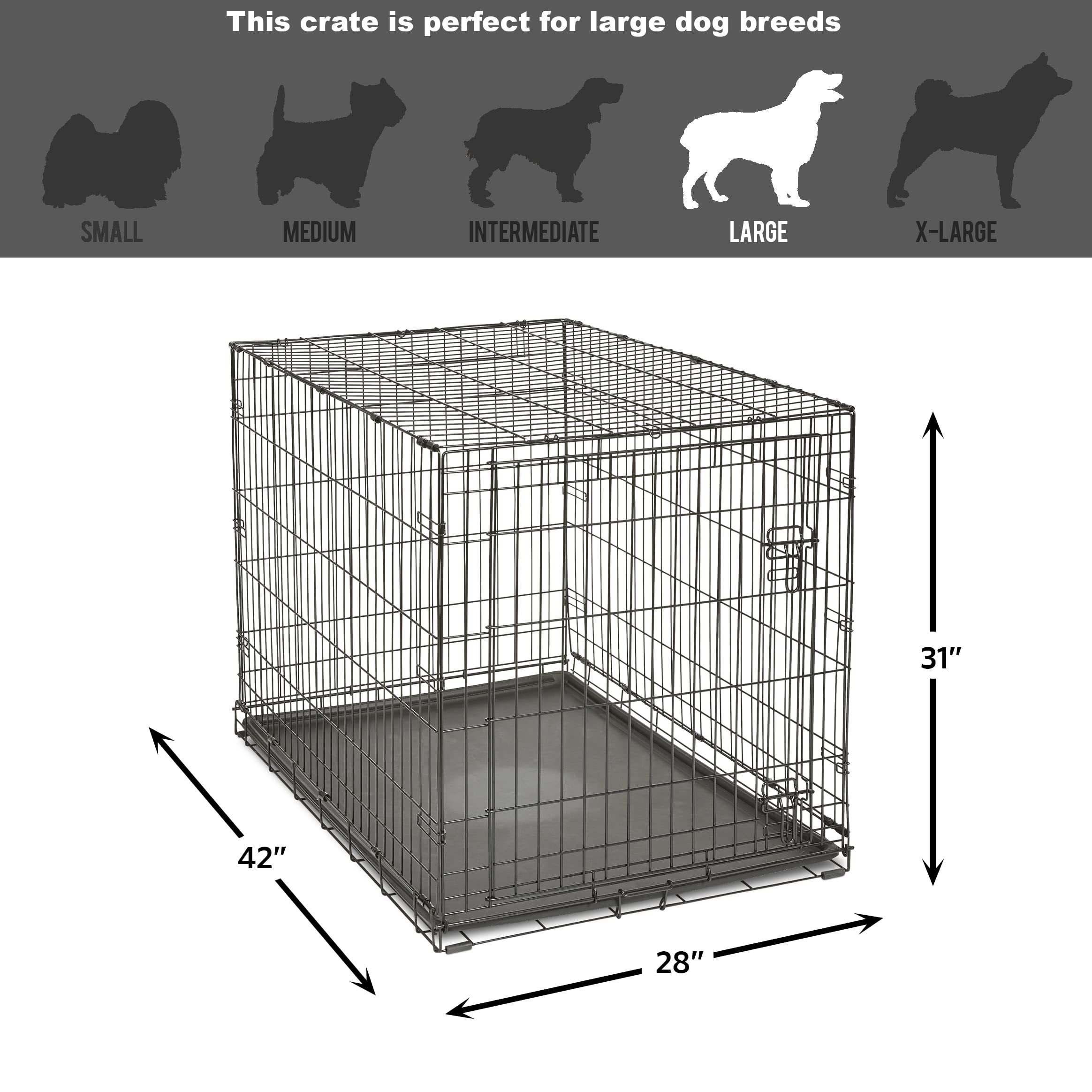 New World Newly Enhanced Single Door New World Dog Crate, Includes Leak-Proof Pan, Floor Protecting Feet, & New Patented Features, 42 Inch