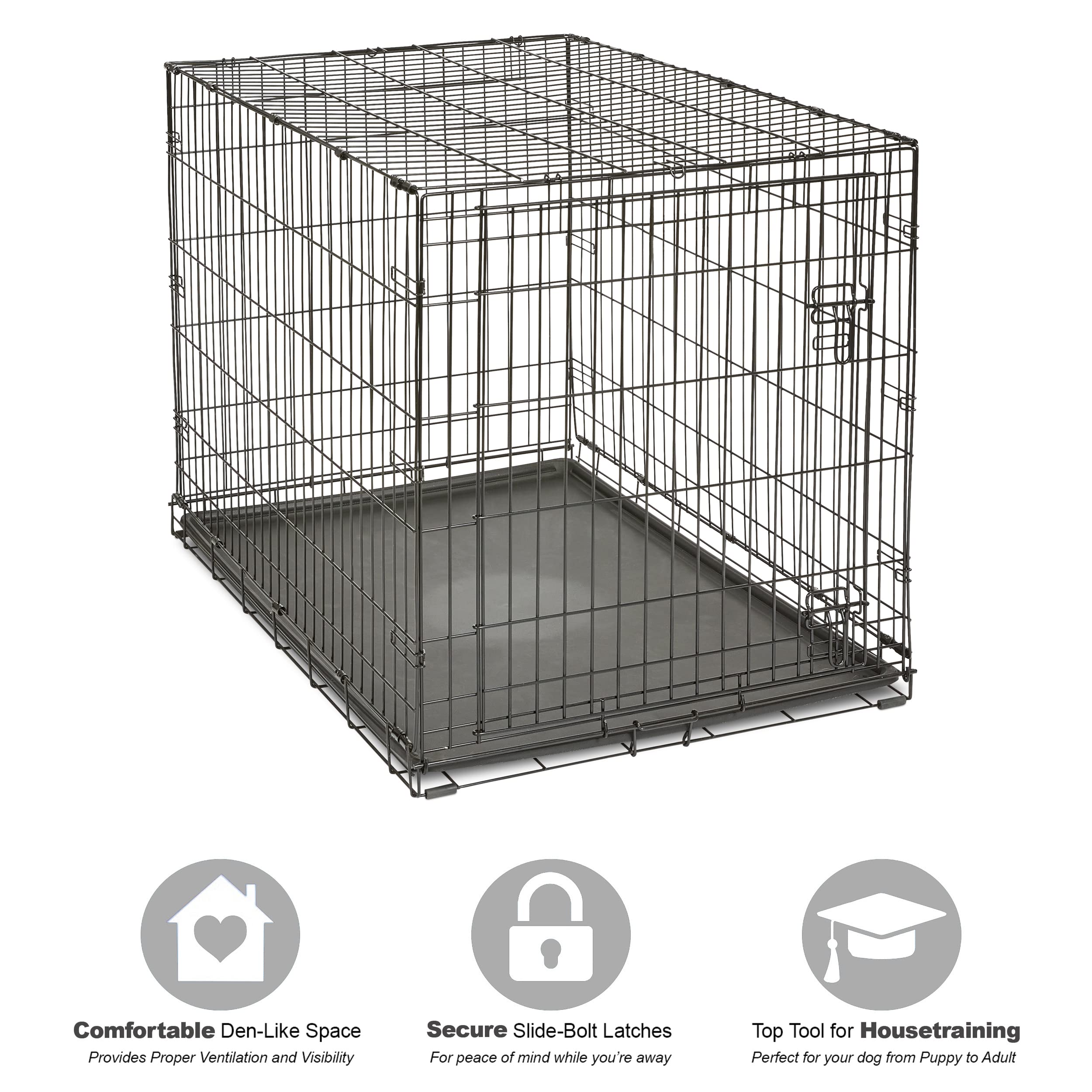 New World Newly Enhanced Single Door New World Dog Crate, Includes Leak-Proof Pan, Floor Protecting Feet, & New Patented Features, 42 Inch