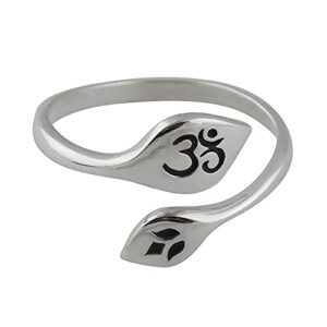 fashionjunkie4life sterling silver adjustable lotus flower and om symbol ring, yoga jewelry ohm namaste