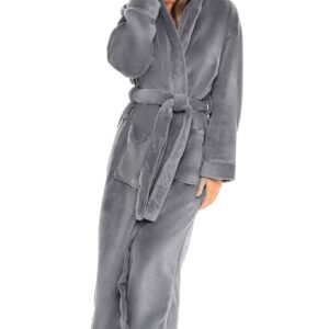 Alexander Del Rossa Women's Robes, Long Plush Bathrobe, Womens Robe with Hood, Hooded Robes for Women Plus Size Robe Steel Gray XL (A0116STLXL)