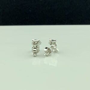 Rhodium Plated Sterling Silver Cubic Zirconia Cat Womens Earrings, Comes Gift Ready, Unique gifts for Women Tiny cartilage earrings Silver Second Tiny Studs for Girls - 9mm