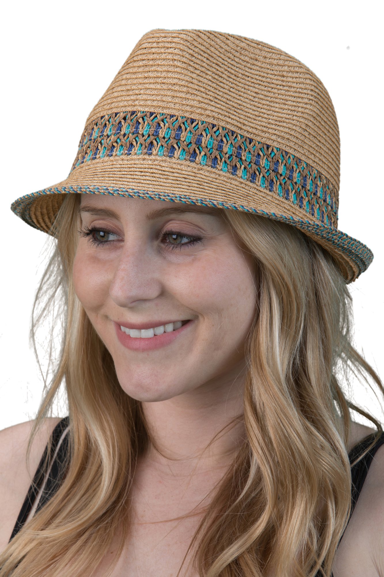 Funky Junque Multicolor Woven Fedora - Blue