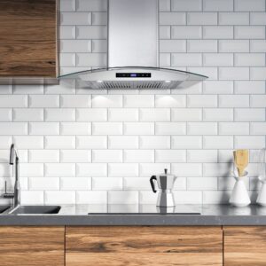 COSMO COS-668AS750 30 in. Wall Mount Range Hood with 380 CFM, Curved Glass, Ducted Convertible Ductless (additional filters needed, not included), 3 Speeds, Permanent Filters in Stainless Steel