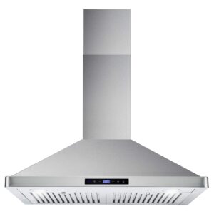 cosmo cos-63175s wall mount range hood with ducted convertible ductless (no kit included), ceiling chimney-style stove vent, leds light, permanent filter, 3 speed fan in stainless steel (30 inch)