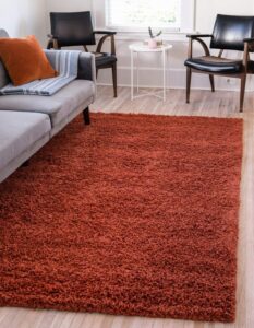 unique loom solo solid shag collection modern plush terracotta area rug (12' x 15')