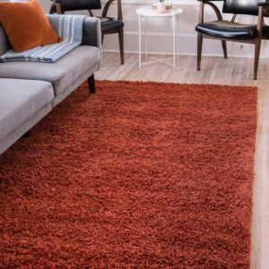 Unique Loom Solo Solid Shag Collection Modern Plush Terracotta Area Rug (12' x 15')