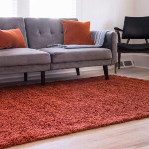 Unique Loom Solo Solid Shag Collection Modern Plush Terracotta Area Rug (12' x 15')