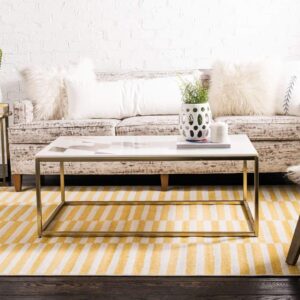 Unique Loom Williamsburg Collection Casual Transitional Thick Alternating Stripes Area Rug, 4 x 6 ft, Yellow/Beige