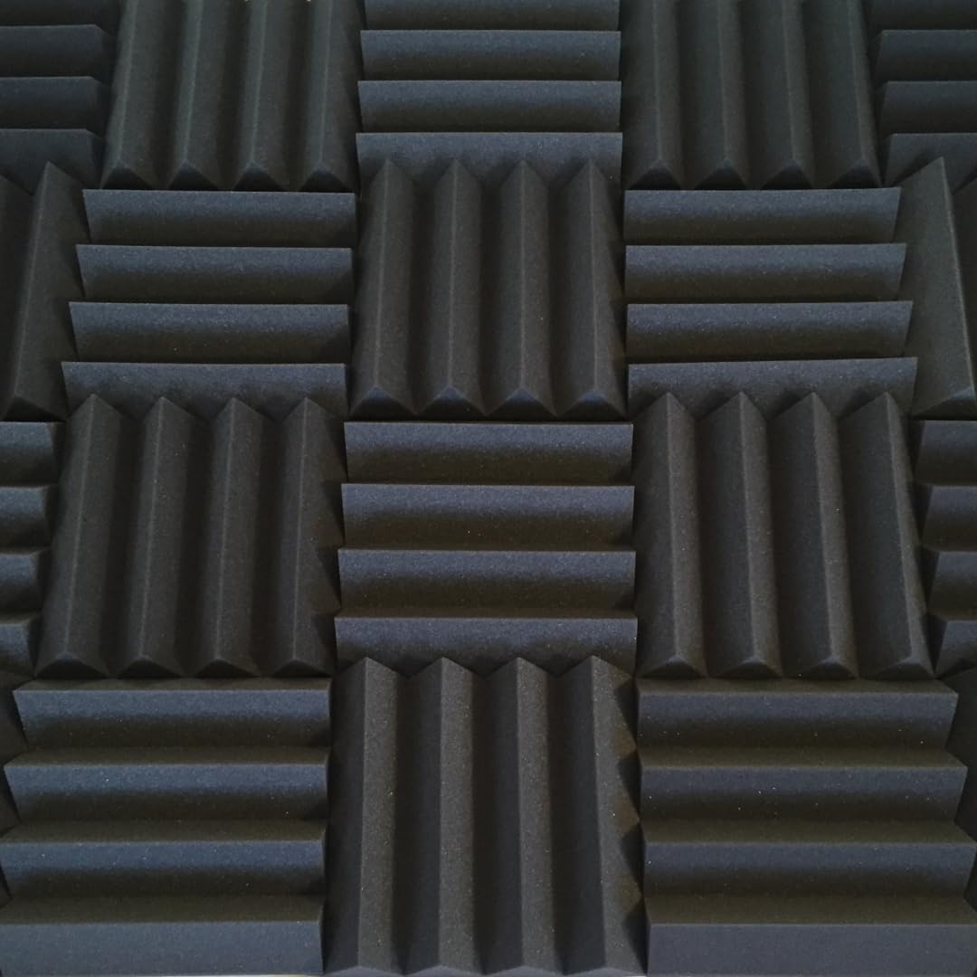 Soundproofing Acoustic Studio Foam - Bass Absorbing Wedge Style Panels 2 Pack 12in x 12in x 3 Inch Thick Tiles (Charcoal)