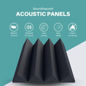 Soundproofing Acoustic Studio Foam - Bass Absorbing Wedge Style Panels 2 Pack 12in x 12in x 3 Inch Thick Tiles (Charcoal)