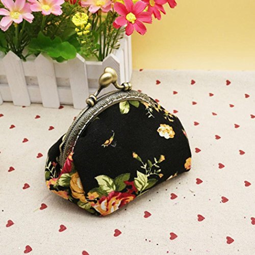 Wallet,toraway Lady Vintage Flower Mini Coin Purse Wallet Clutch bag (Black)