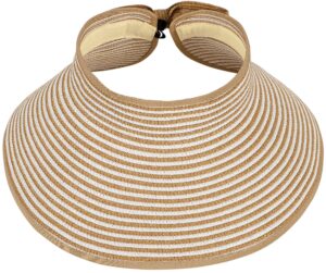 simplicity sun hats for women fashionable womens wide brim hat roll-up straw sun visor hat beige/white