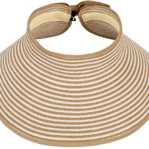 Simplicity Sun Hats for Women Fashionable Womens Wide Brim Hat Roll-up Straw Sun Visor Hat Beige/White