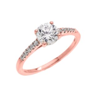 dainty 10k rose gold cubic zironia solitaire proposal and engagement ring (micro pave setting) (size 4.5)