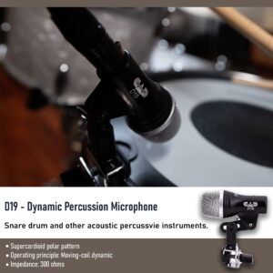 CAD Audio Stage7 Premium 7-Piece Drum Instrument Mic Pack with Vinyl Carrying Case with 2 Mic Stands & 2 Kick Stands and 7 XLR Microphone Cables XLR-M to XLR-F