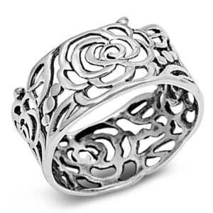 women's rose flower wrap cutout ring new .925 sterling silver band size 12