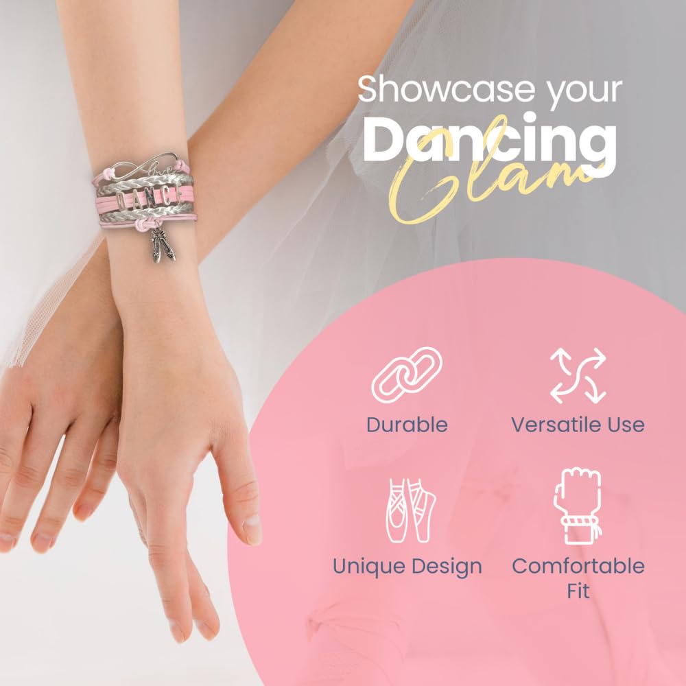 Infinity Collection Dance Bracelet- Dance Jewelry - Pink Ballet Shoe Dance Bracelet for Dance Recitals