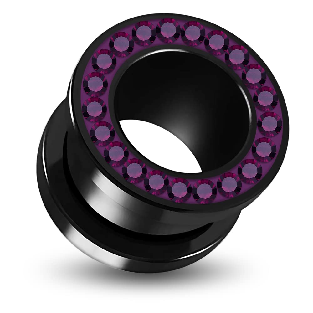 PiercingPoint 1 Piece of 00 Gauge - 10mm Multi Amethyst Purple Crystal Stone Setting on Black Acrylic Ear Gauge Flesh Tunnel