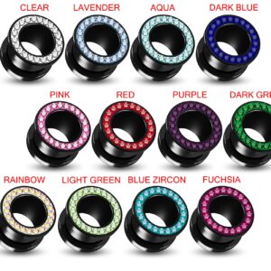 PiercingPoint 1 Piece of 00 Gauge - 10mm Multi Amethyst Purple Crystal Stone Setting on Black Acrylic Ear Gauge Flesh Tunnel