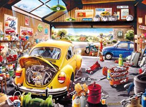 buffalo games - hiro tanikawa - cartoon world - sam's garage - 1000 piece jigsaw puzzle yellow, red, brown, 26.75"l x 19.75"w