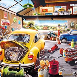 Buffalo Games - Hiro Tanikawa - Cartoon World - Sam's Garage - 1000 Piece Jigsaw Puzzle Yellow, Red, Brown, 26.75"L X 19.75"W