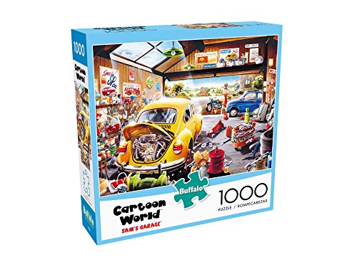 Buffalo Games - Hiro Tanikawa - Cartoon World - Sam's Garage - 1000 Piece Jigsaw Puzzle Yellow, Red, Brown, 26.75"L X 19.75"W