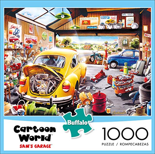 Buffalo Games - Hiro Tanikawa - Cartoon World - Sam's Garage - 1000 Piece Jigsaw Puzzle Yellow, Red, Brown, 26.75"L X 19.75"W