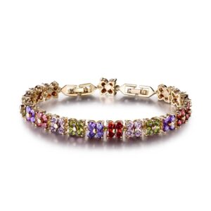 gulicx women's gold tone copper austrian crystal women tennis bracelet multicolor