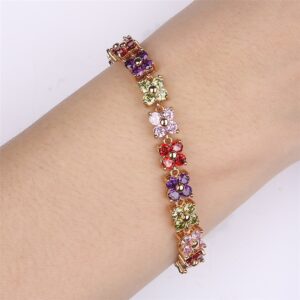 GULICX Women's Gold Tone Copper Austrian Crystal Women Tennis Bracelet Multicolor