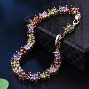 GULICX Women's Gold Tone Copper Austrian Crystal Women Tennis Bracelet Multicolor