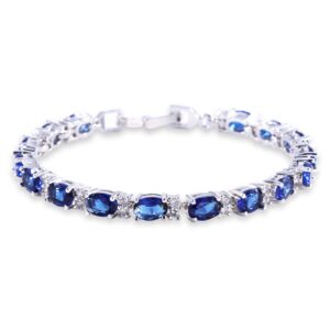 gulicx white gold electroplated cubic zirconia blue crystal roman tennis bracelet sapphire color link chain