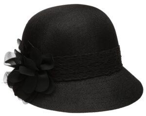 epoch women's gatsby linen cloche hat with lace band and flower - black