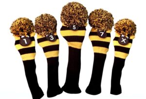 majek golf club 1 3 5 7 x yellow and black limited edition driver and fairway wood head covers fits 460cc drivers tour knit retro vintage pom classic long neck metal longneck woods headcovers