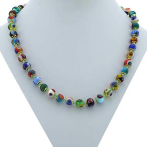 Glass Of Venice Murano Glass Necklace Shorter Length 17-Inches - Italian Millefiori Multicolor Mosaic Beads Handmade Blown Glass - Murano Glass Necklaces for Women