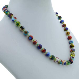 Glass Of Venice Murano Glass Necklace Shorter Length 17-Inches - Italian Millefiori Multicolor Mosaic Beads Handmade Blown Glass - Murano Glass Necklaces for Women