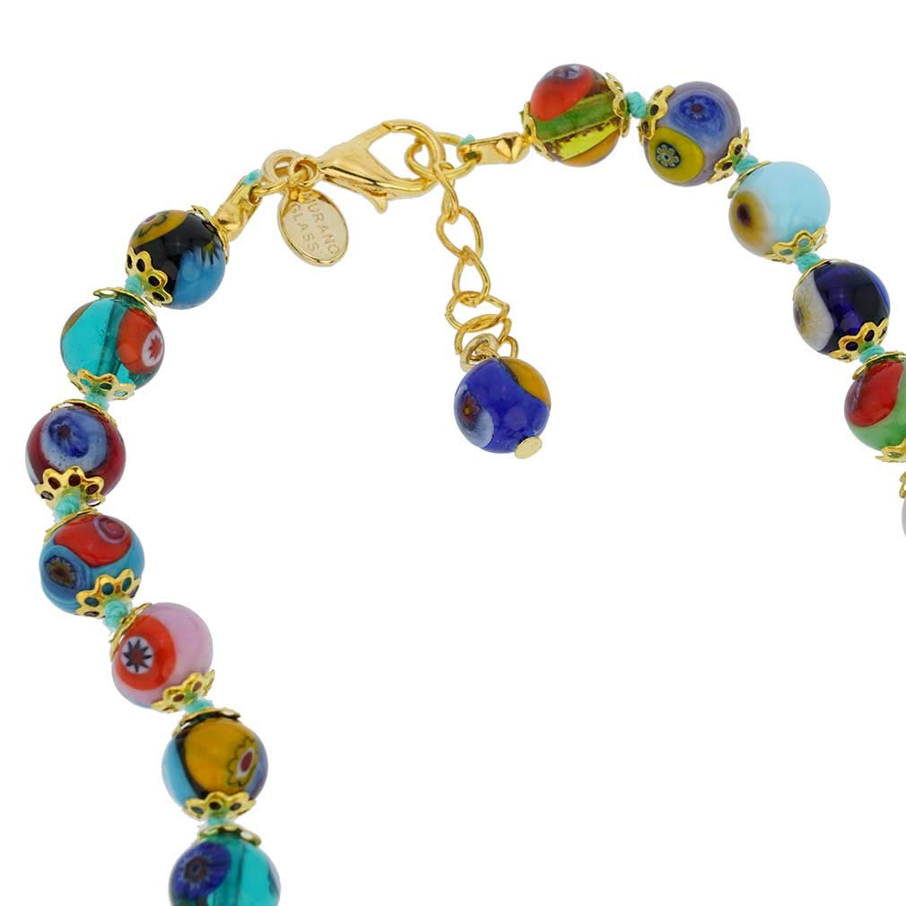 Glass Of Venice Murano Glass Necklace Shorter Length 17-Inches - Italian Millefiori Multicolor Mosaic Beads Handmade Blown Glass - Murano Glass Necklaces for Women