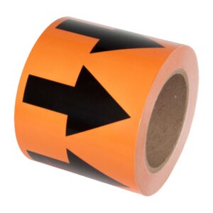 incom manufacturing: directional flow arrow pipe identification vinyl marking adhesive tape, 4 inch x 108 ft., orange/black