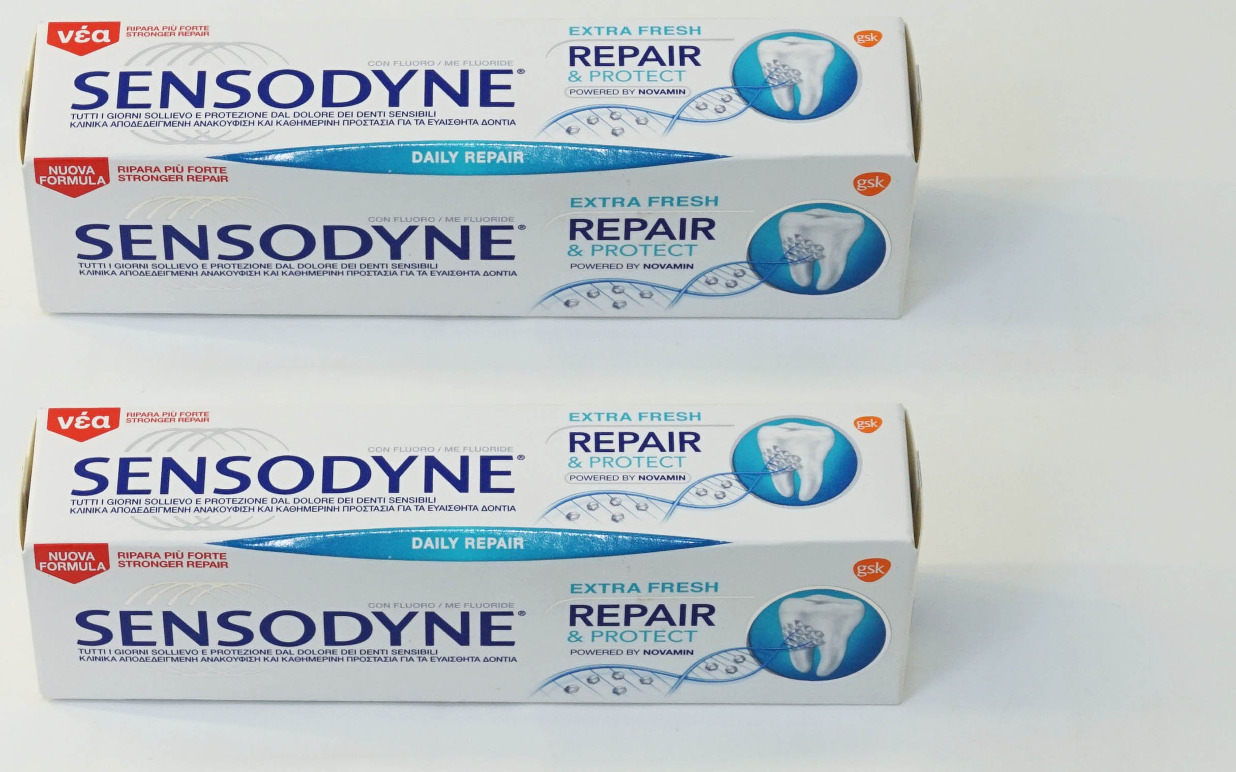 Sensodyne: "Repair & Protect Extra Fresh" Toothpaste, Powered by NovaMin * 2.53 Fluid Ounce (75ml) Tube (Pack of 2) * [ Italian Import ]