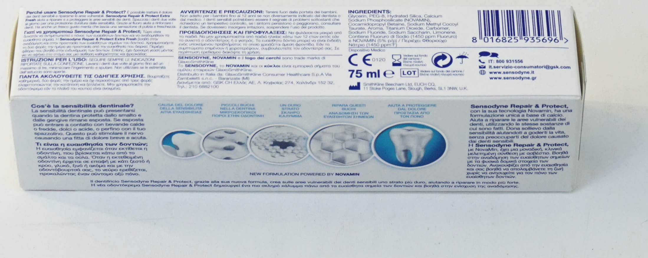 Sensodyne: "Repair & Protect Extra Fresh" Toothpaste, Powered by NovaMin * 2.53 Fluid Ounce (75ml) Tube (Pack of 2) * [ Italian Import ]